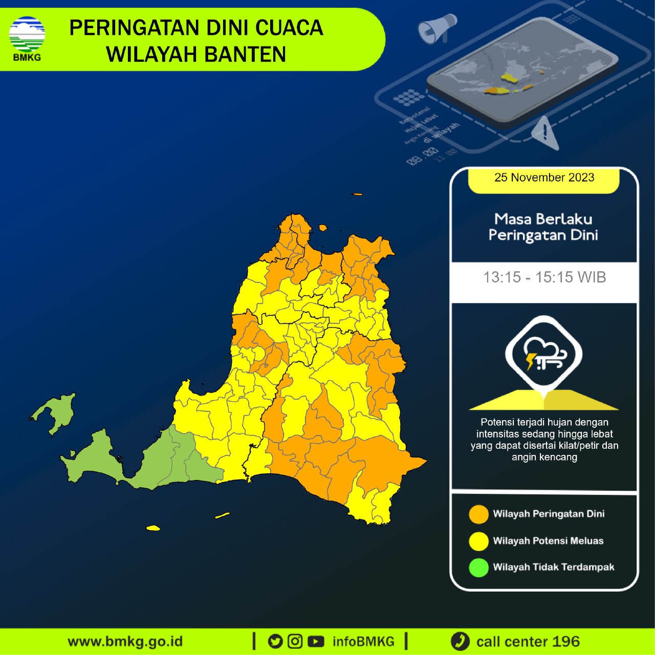 UPDATE Peringatan Dini Cuaca Banten tgl 25 November 2023 pkl 13:00 WIB masih berpotensi terjadi ...